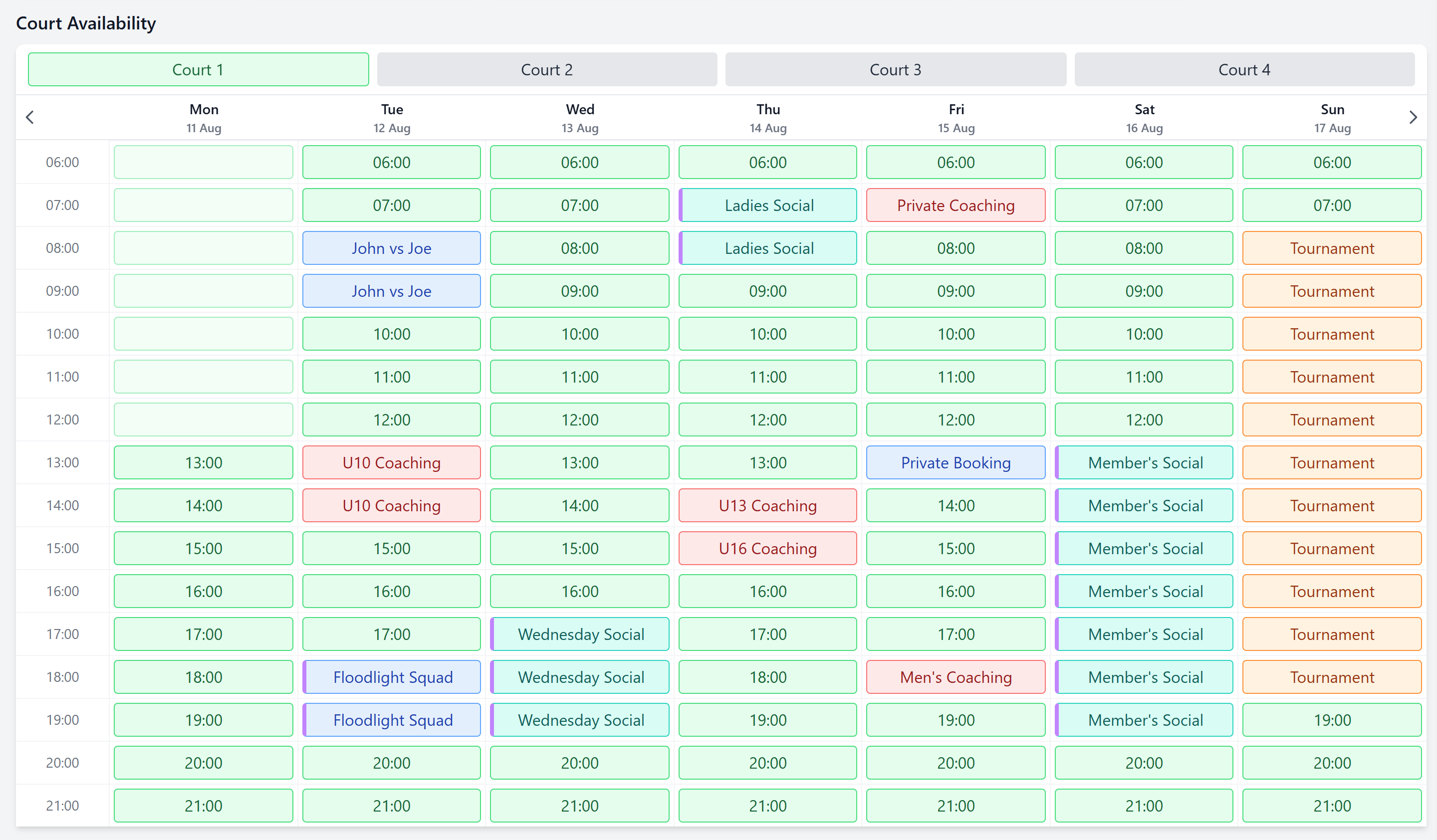 Court Bookings - Tennis Club Court Booking System
